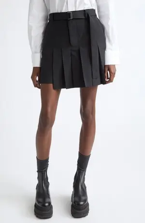 Sacai Asymmetrical Pleated Skort With Belt - Black
