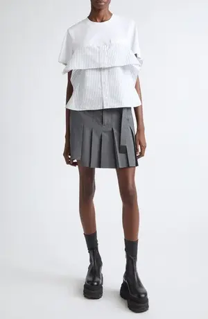 Sacai Asymmetrical Pleated Skort With Belt - Gray