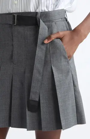 Sacai Asymmetrical Pleated Skort With Belt - Gray