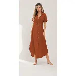 ZILPU Lightweight Swim Cover-up Maxi Dress - Brown