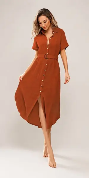 ZILPU Lightweight Swim Cover-up Maxi Dress - Brown