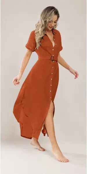 ZILPU Lightweight Swim Cover-up Maxi Dress - Brown