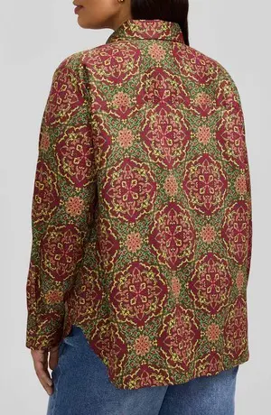 Foxcroft Meghan Medallion Print Button-up Cotton Shirt
