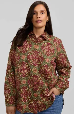 Foxcroft Meghan Medallion Print Button-up Cotton Shirt