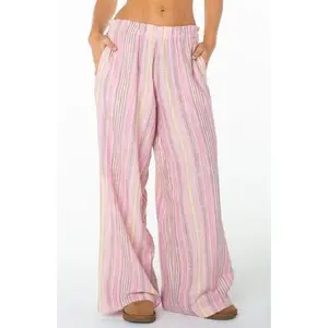 Roxy Offshore Stripe Wide Leg Cotton Pants Fuchsia Pink