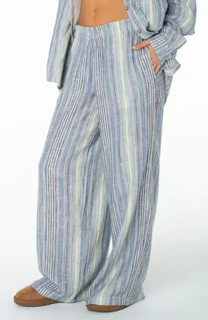 Roxy Offshore Stripe Wide Leg Cotton Pants - Mood Indigo