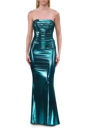 La Femme Metallic Strapless Gown