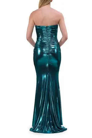 La Femme Metallic Strapless Gown
