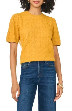 Vince Camuto Cable Stitch Puff Sleeve Sweater - Amber