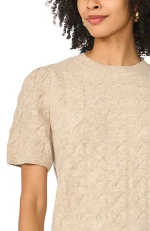 Vince Camuto Cable Stitch Puff Sleeve Sweater - Oatmeal