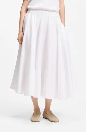 BOSS Valie Cotton Midi Skirt - Bright White