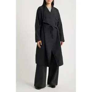 Eileen Fisher Organic Cotton & Recycled Nylon Drape Neck Coat - Black