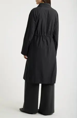 Eileen Fisher Organic Cotton & Recycled Nylon Drape Neck Coat - Black