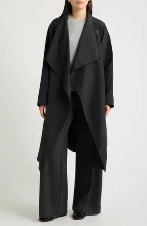 Eileen Fisher Organic Cotton & Recycled Nylon Drape Neck Coat - Black