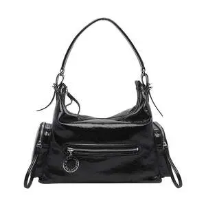 Stella McCartney Dartmoor Shoulder Bag With Shiny Wrinkled Effect - Black