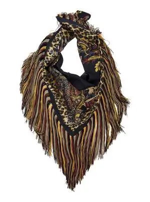 Etro Black Scarf With Fringed Edge Details In Silk For - White
