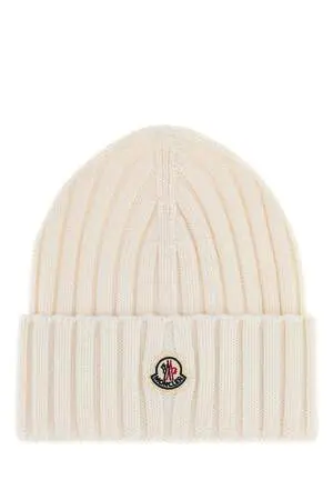 Moncler Ivory Wool Beanie Hat - White