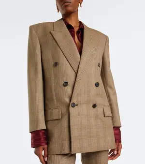 Saint Laurent Double-breasted Prince Of Wales Wool Blazer