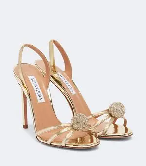 AQUAZZURA Crystal Embellished Slingback Sandals - Gold