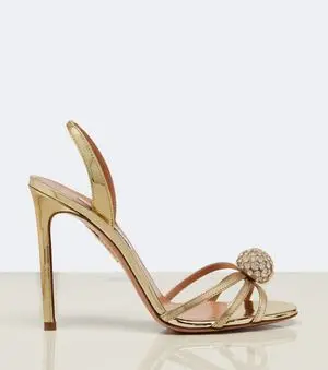 AQUAZZURA Crystal Embellished Slingback Sandals - Gold