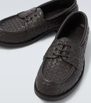 Bottega Veneta Pier Intrecciato Leather Boat Shoes - Brown