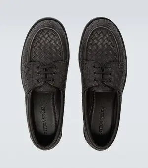 Bottega Veneta Pier Intrecciato Leather Boat Shoes - Brown