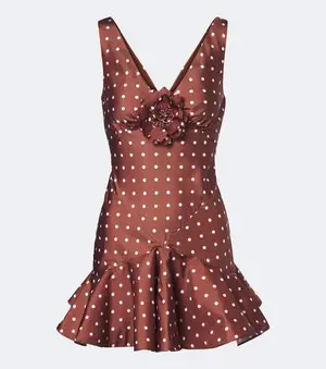 RODARTE Floral-appliqué Polka-dot Silk Twill Minidress - Brown