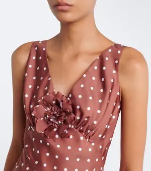 RODARTE Floral-appliqué Polka-dot Silk Twill Mini Dress - Brown