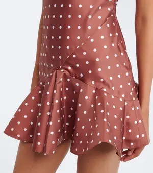 RODARTE Floral-appliqué Polka-dot Silk Twill Mini Dress - Brown