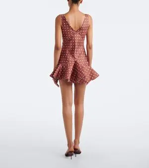 RODARTE Floral-appliqué Polka-dot Silk Twill Mini Dress - Brown