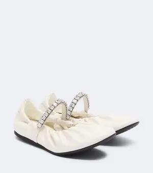 JIMMY CHOO Jade Embellished Leather Mary Jane Flats