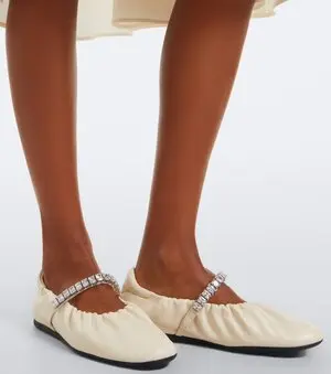 JIMMY CHOO Jade Embellished Leather Mary Jane Flats