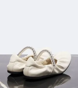 JIMMY CHOO Jade Embellished Leather Mary Jane Flats