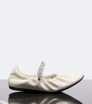 JIMMY CHOO Jade Embellished Leather Mary Jane Flats