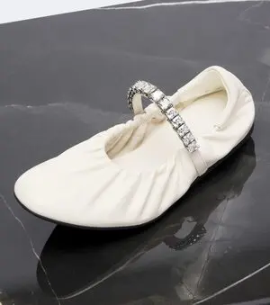 JIMMY CHOO Jade Embellished Leather Mary Jane Flats