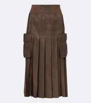 Sacai Pleated Twill Midi Skirt - Brown
