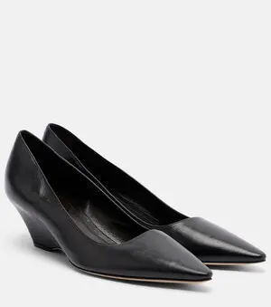 THE ROW Liisa Leather Pointed Toe Wedge Heels - Black
