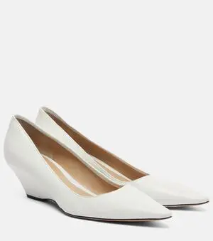 THE ROW Liisa Leather Pointed Toe Wedge Heels - White