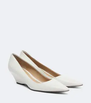 THE ROW The Row Liisa Leather Pointed Toe Wedge Heels White