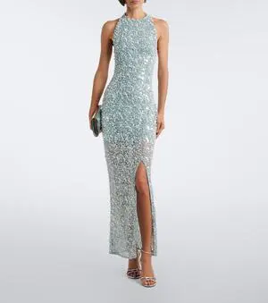 LA FUORI Halterneck Sequined Gown