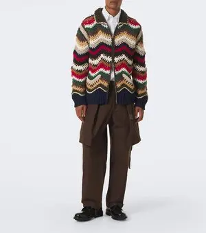 Sacai Chevron Wool, Mohair, And Silk-blend Cardigan