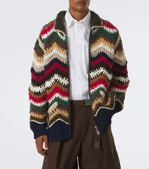 Sacai Chevron Wool, Mohair, And Silk-blend Cardigan