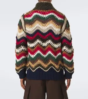 Sacai Chevron Wool, Mohair, And Silk-blend Cardigan