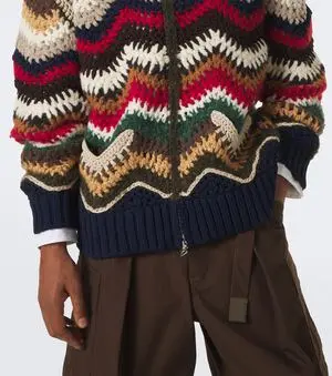 Sacai Chevron Wool, Mohair, And Silk-blend Cardigan