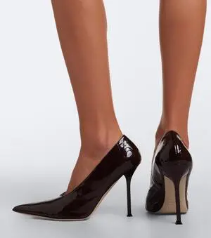 CHRISTEN Helix Croc-effect Patent Leather Pumps - Brown