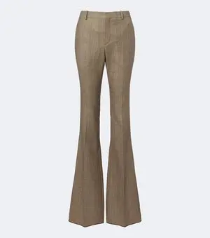 Saint Laurent Prince Of Wales Wool Flared Pants - Beige