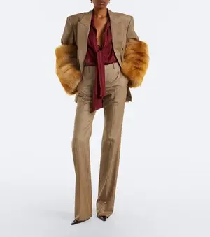 Saint Laurent Prince Of Wales Check Wool Flared Pants - Beige