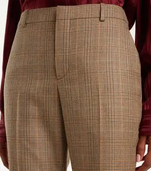 Saint Laurent Prince Of Wales Check Wool Flared Pants - Beige