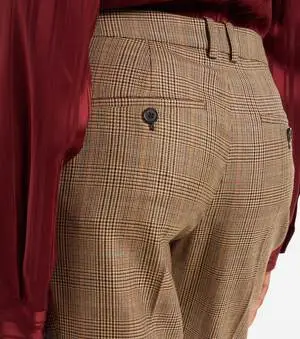 Saint Laurent Prince Of Wales Check Wool Flared Pants - Beige