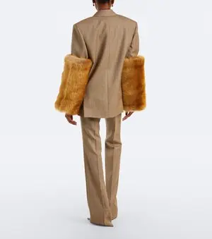 Saint Laurent Prince Of Wales Check Wool Flared Pants - Beige